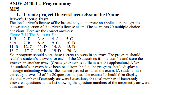 ASDV 2440, ﻿C# ProgrammingMP5Create project | Chegg.com
