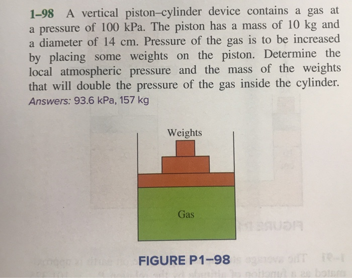 Solved 1-98 A vertical piston-cylinder device contains a gas | Chegg.com