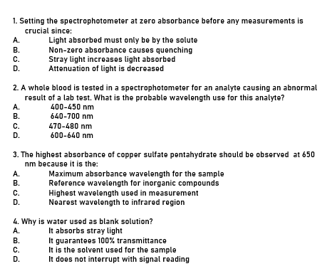 Solved 1. Setting the spectrophotometer at zero absorbance | Chegg.com
