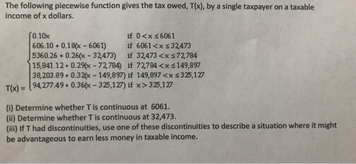 Solved The following piecewise function gives the tax owed, | Chegg.com Solved The following piecewise function gives the tax owed, | Chegg.com