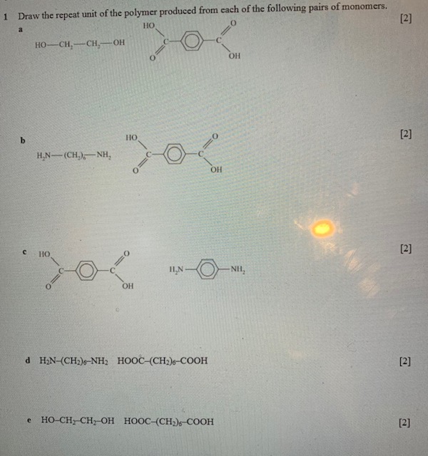 Solved 1 Draw the repeat unit of the polymer produced from | Chegg.com