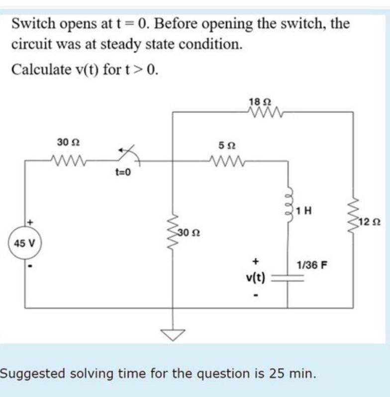 Solved Switch opens at t=0. Before opening the switch, the | Chegg.com