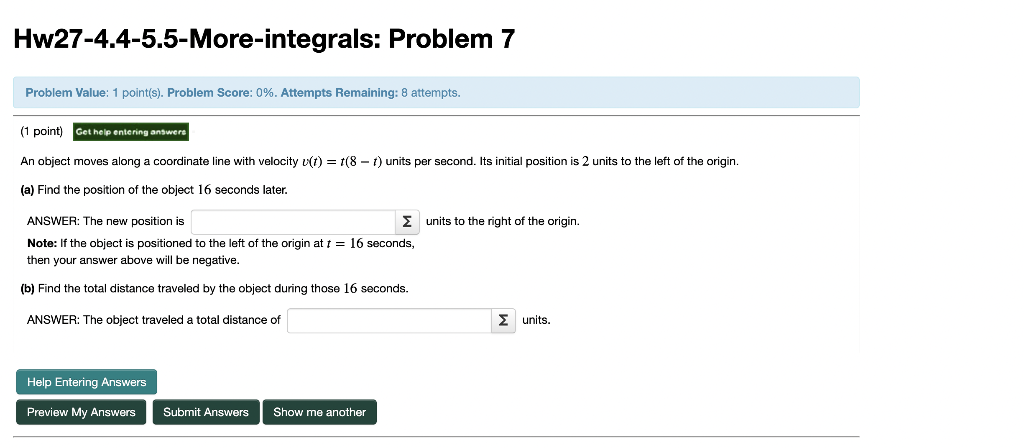 Solved An Object Moves Along A Coordinate Line With Velocity
