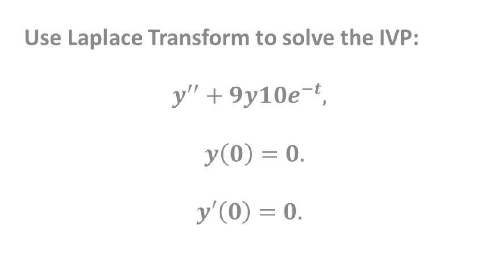 Solved Use Laplace Transform to solve the IVP: y'' +9y10e-t, | Chegg.com