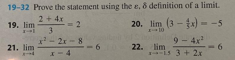 Solved 19-32 Prove the statement using the ε, d definition | Chegg.com