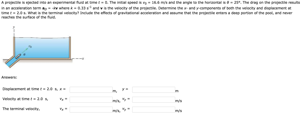 Solved A projectile is ejected into an experimental fluid at | Chegg.com