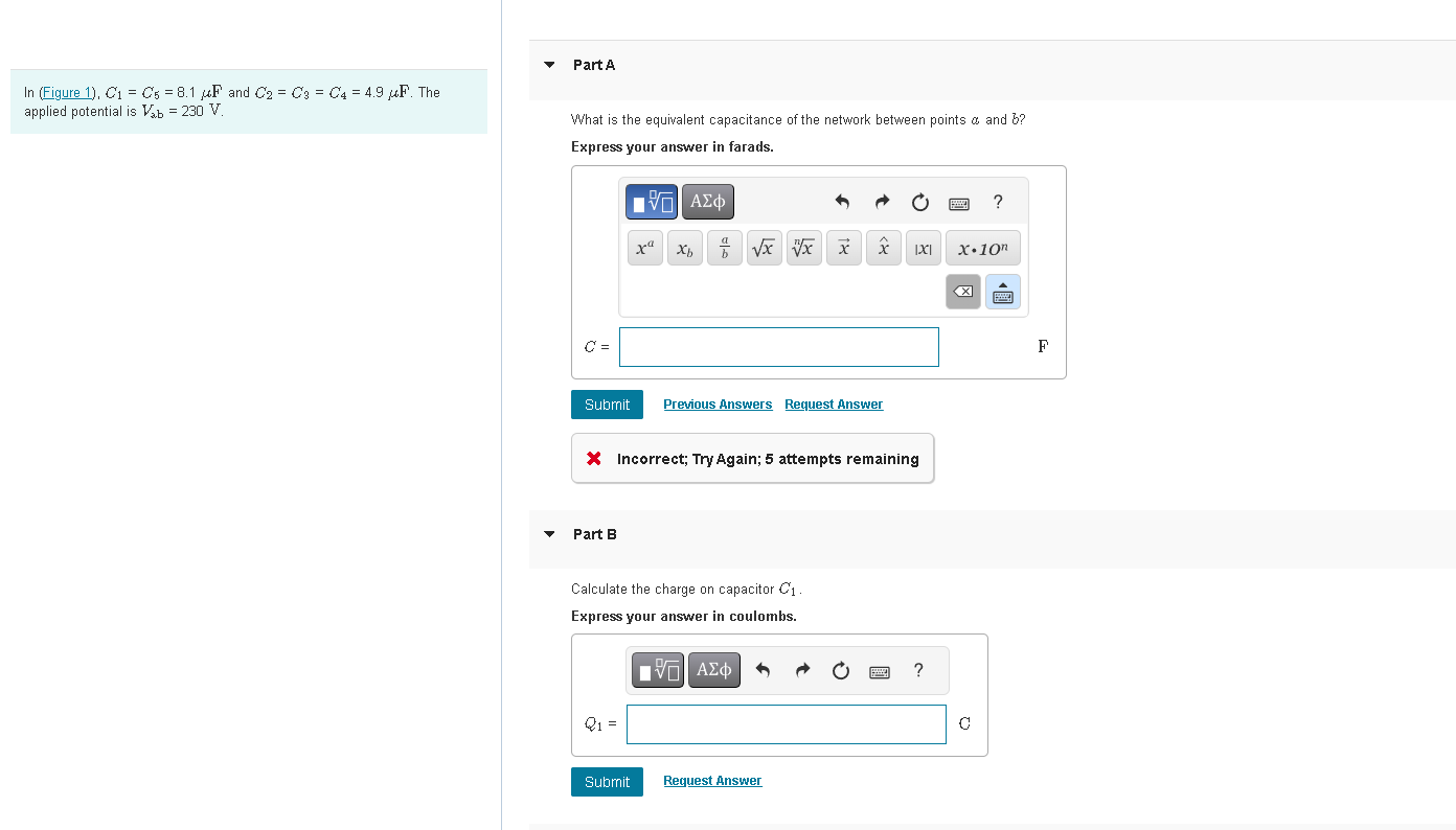 Solved ln (Figure 1),C1=C5=8.1μF and C2=C3=C4=4.9μF. The | Chegg.com