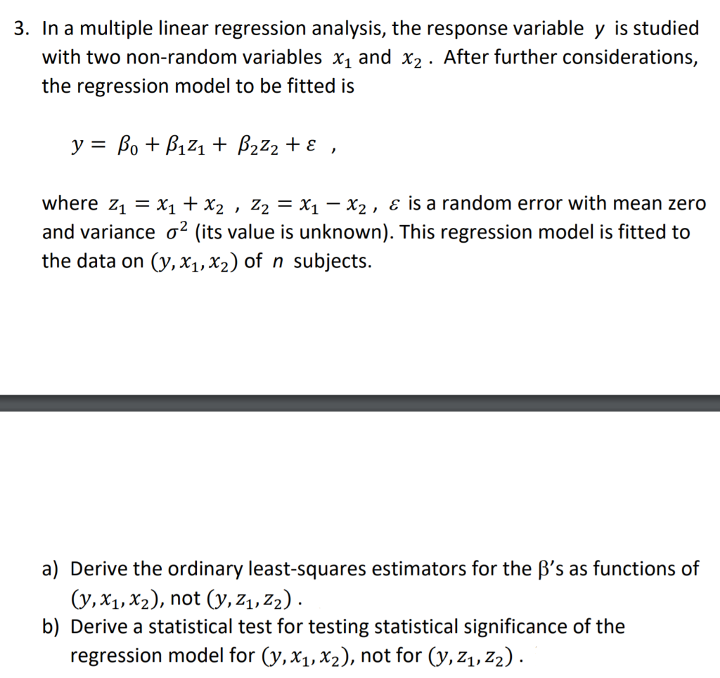 Solved 3. In a multiple linear regression analysis, the | Chegg.com
