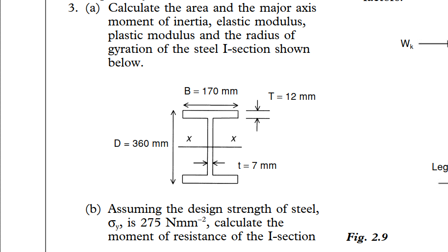 Solved 3. (a) Calculate the area and the major axis moment | Chegg.com