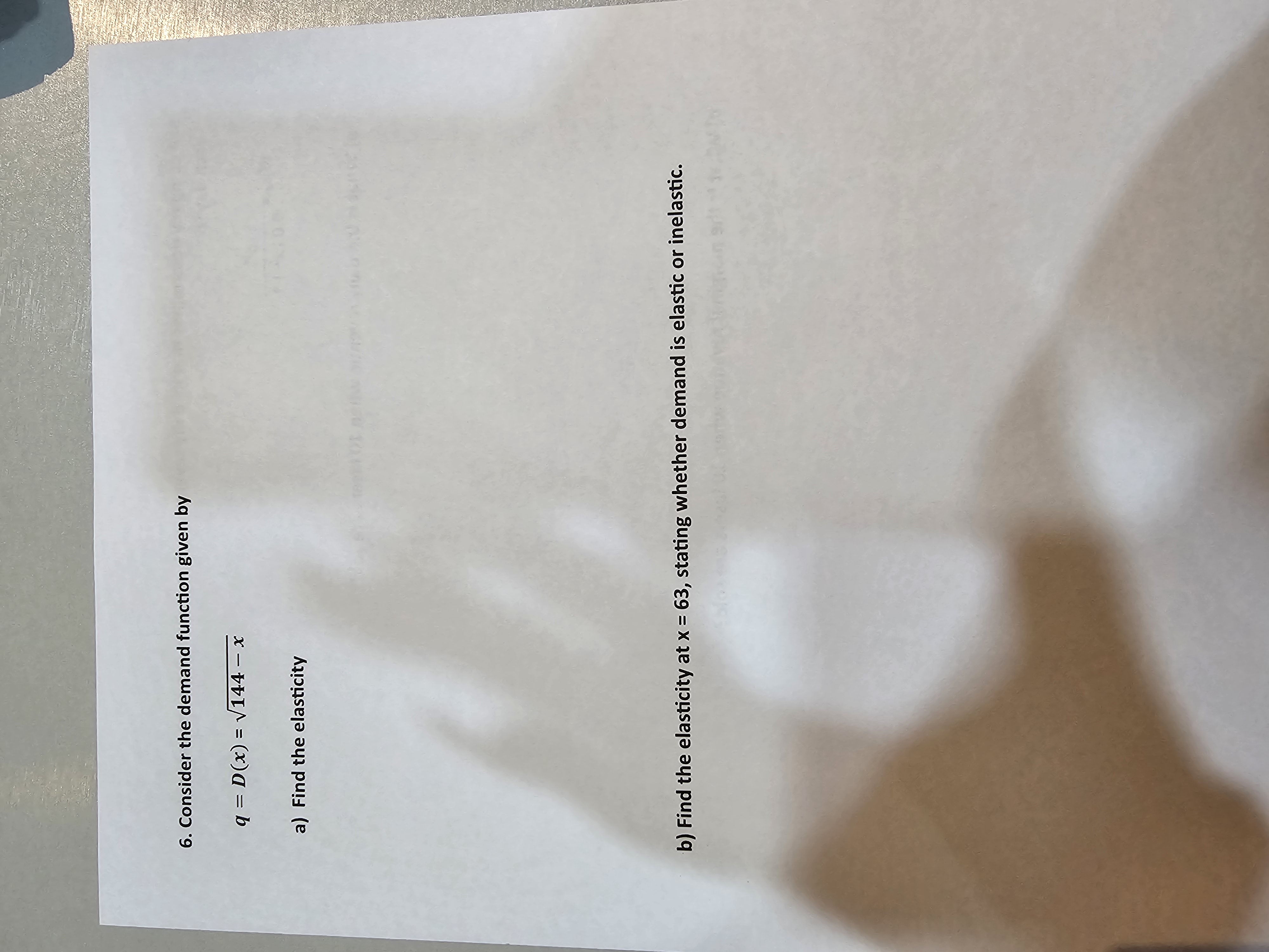 Solved 6. Consider the demand function given by q=D(x)=144−x | Chegg.com