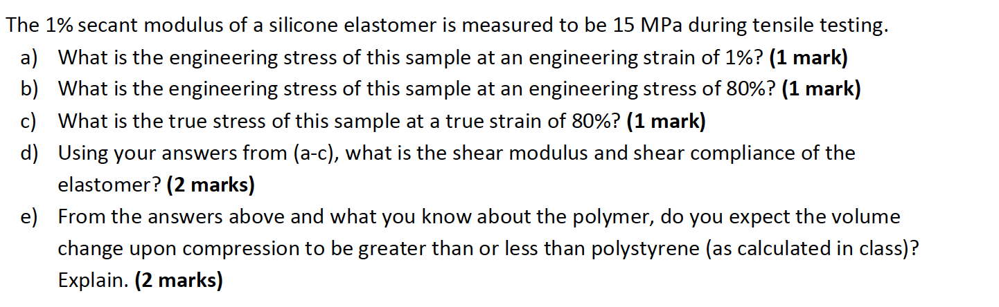 The 1% secant modulus of a silicone elastomer is | Chegg.com