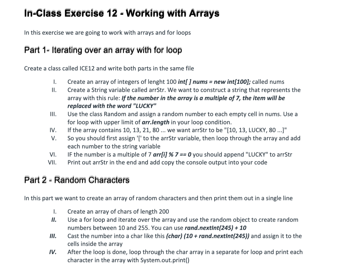 Solved In Class Exercise 12 Working With Arrays In This Chegg