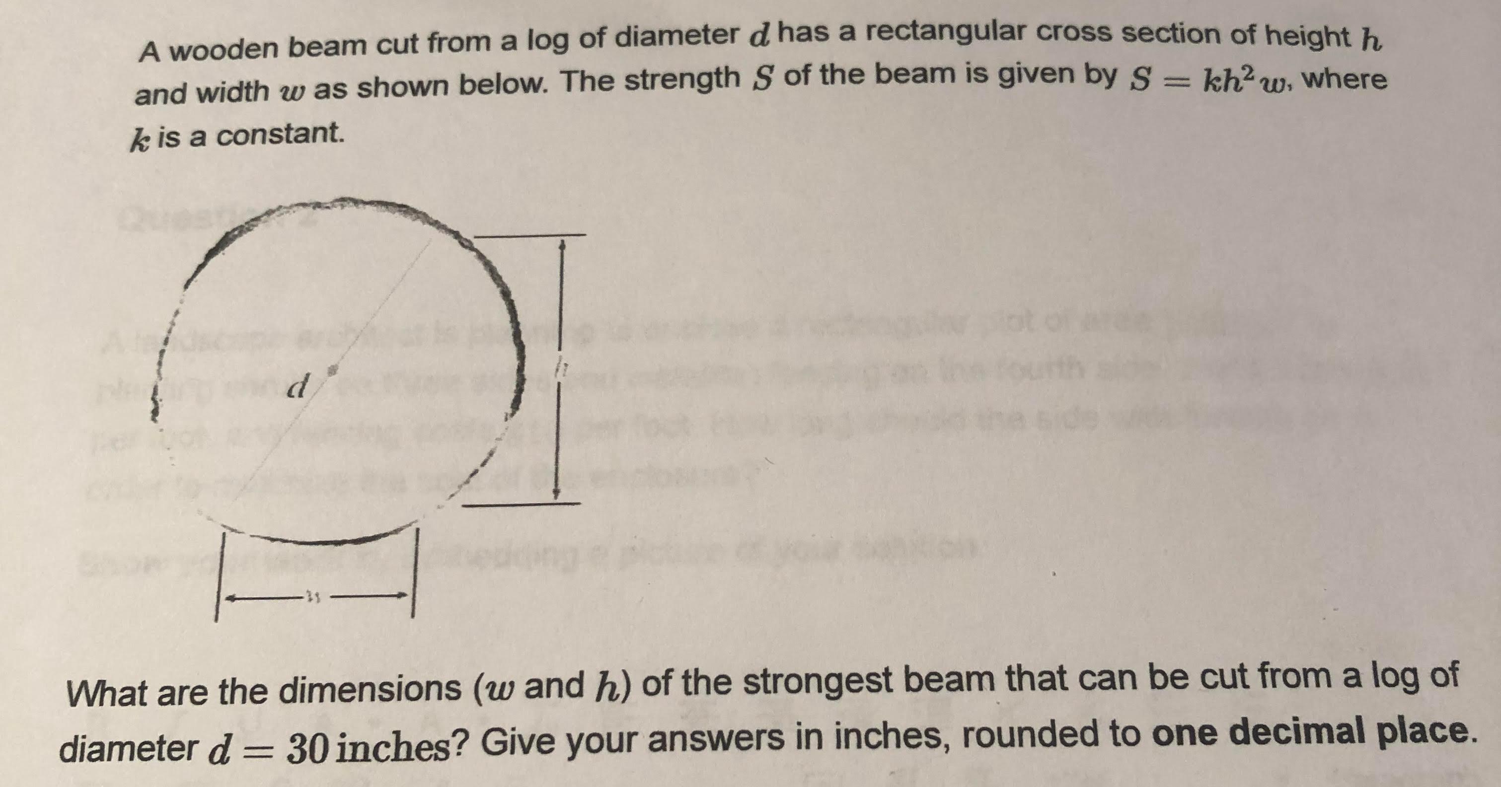 Solved A wooden beam cut from a log of diameter d has a | Chegg.com
