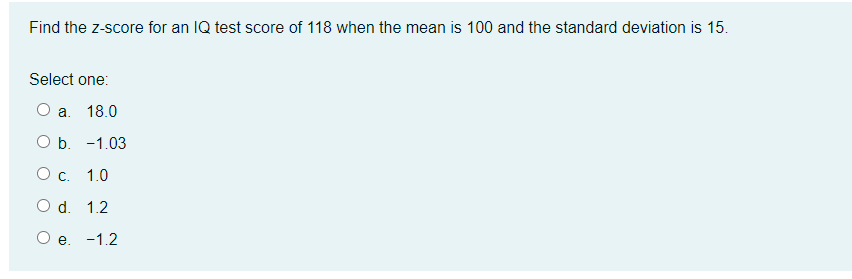 Solved Find the z-score for an IQ test score of 118 when the | Chegg.com