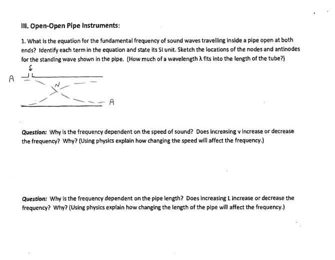 Solved IH. Open-Open Pipe Instruments: 1. What is the | Chegg.com
