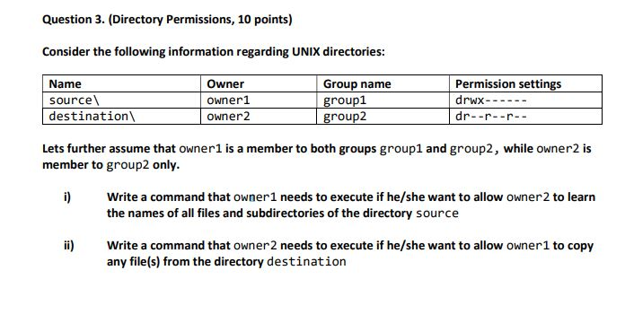 Solved Question 3. (Directory Permissions, 10 points) | Chegg.com
