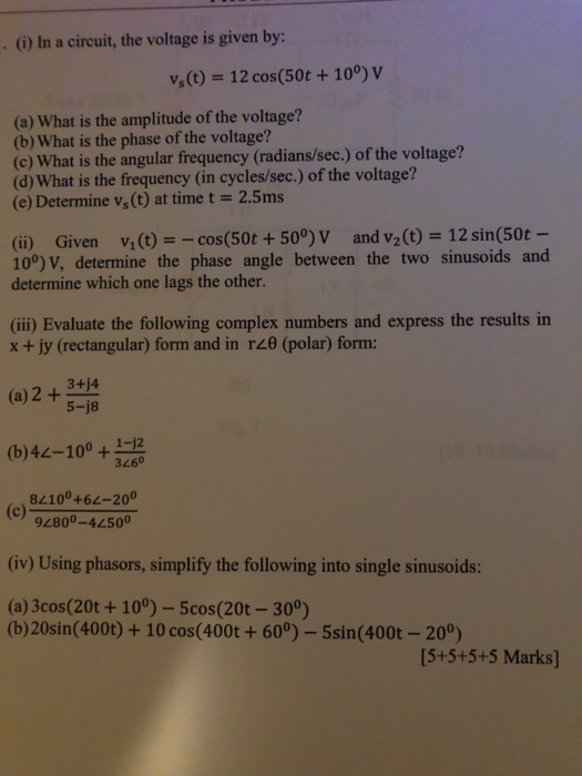 Solved . () In a circuit, the voltage is given by: v (t) 12 | Chegg.com