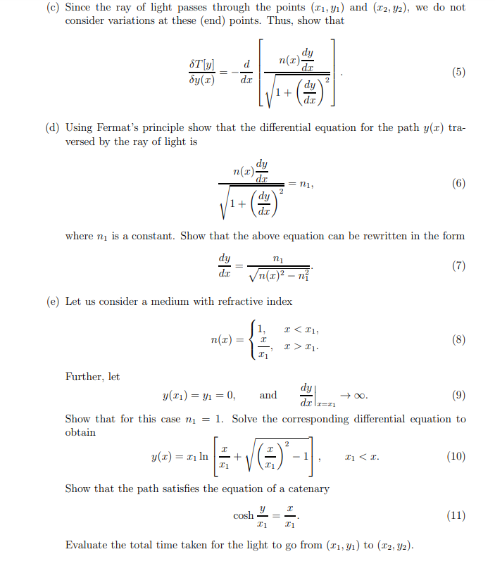 1. (60 points.) Fermat's principle in ray optics | Chegg.com