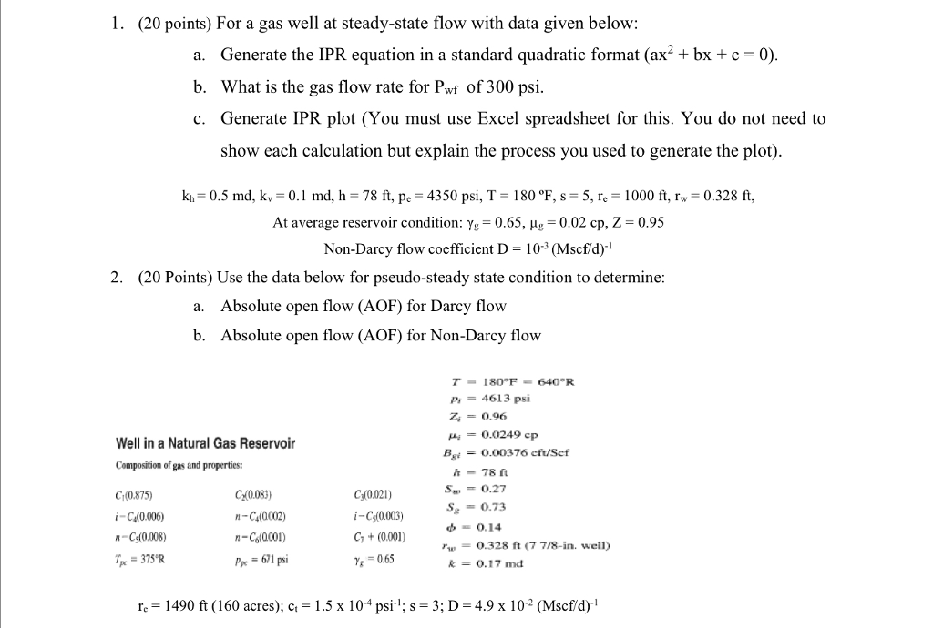 1. (20 points) For a gas well at steady-state flow | Chegg.com