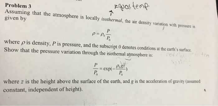 Solved Assuming that the atmosphere is locally isothermal, | Chegg.com