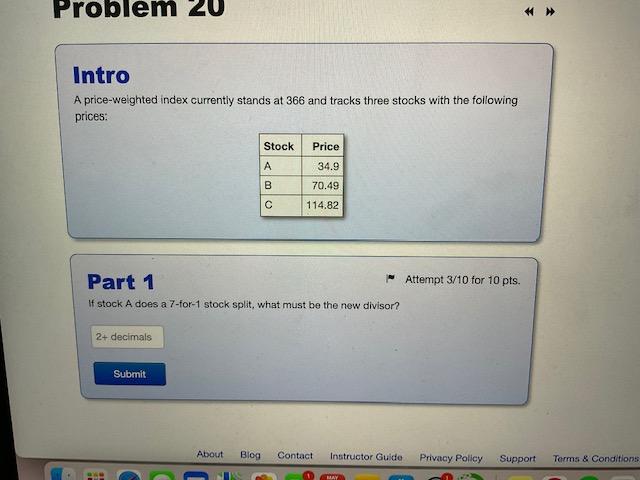 Solved A price-weighted index currently stands at 366 and | Chegg.com