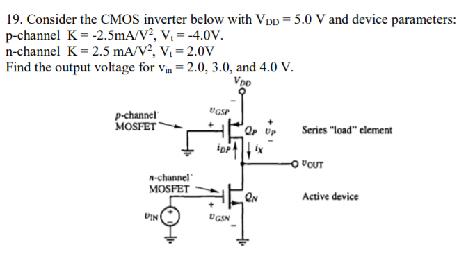 Solved 19. Consider the CMOS inverter below with VDo-5.0 V | Chegg.com