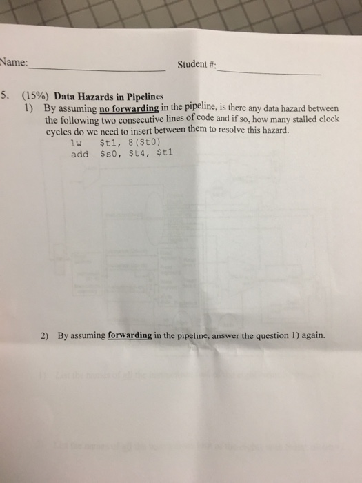 Solved Name: Student # 5, (15%) Data Hazards in Pipelines 1) | Chegg.com