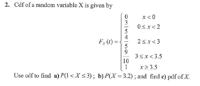 Solved 2. Cdf of a random variable X is given by 0 3 0 3.5 | Chegg.com
