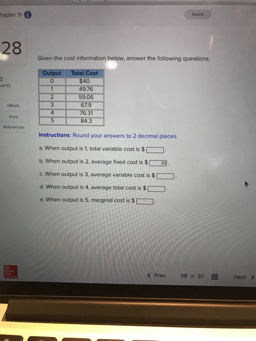 Solved Saved hapter 9 28 Given the cost information below, | Chegg.com