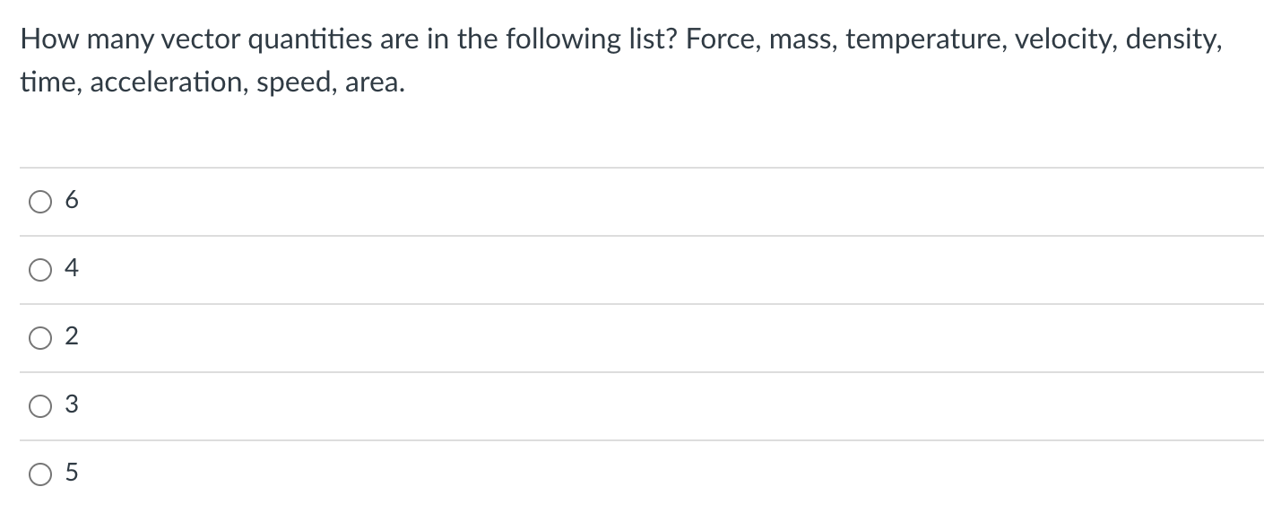 Solved How many vector quantities are in the following list? | Chegg.com