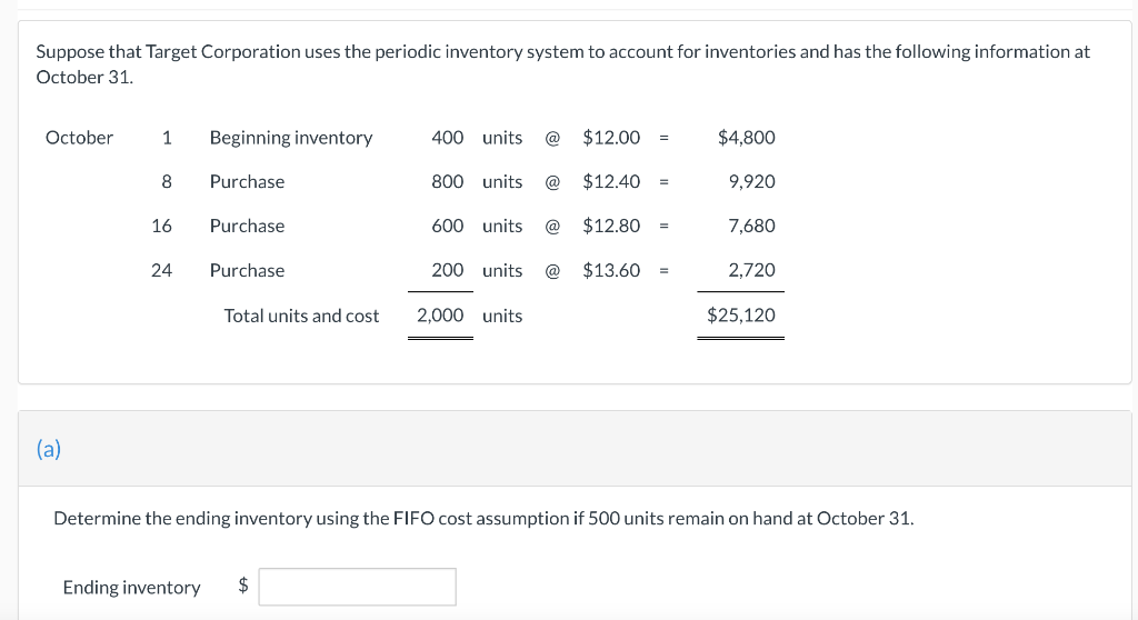 Solved Suppose that Target Corporation uses the periodic | Chegg.com