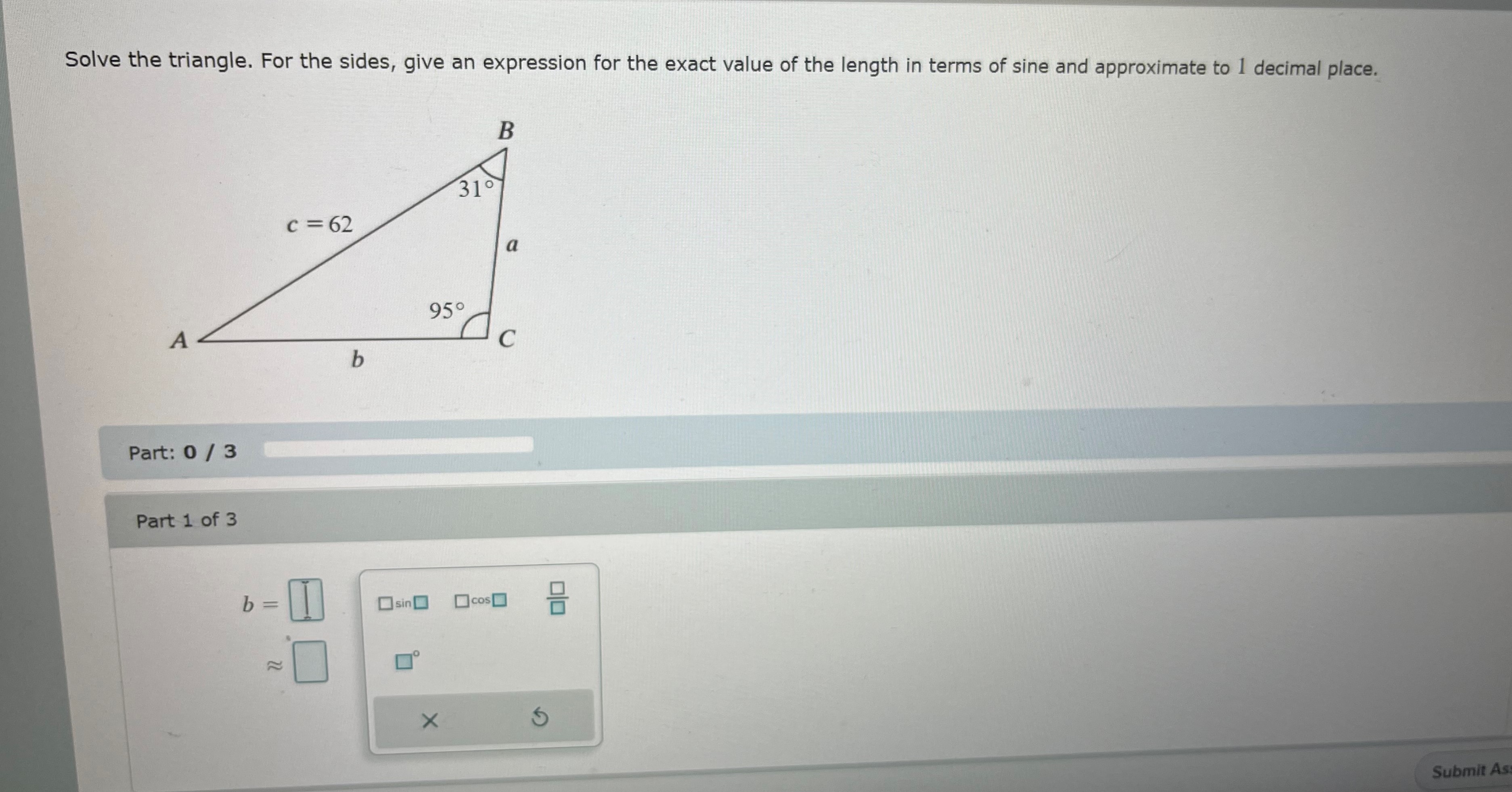Solved Solve the triangle. For the sides, give an expression | Chegg.com