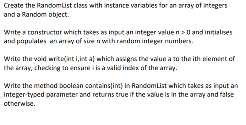 Solved Create the RandomList class with instance variables | Chegg.com