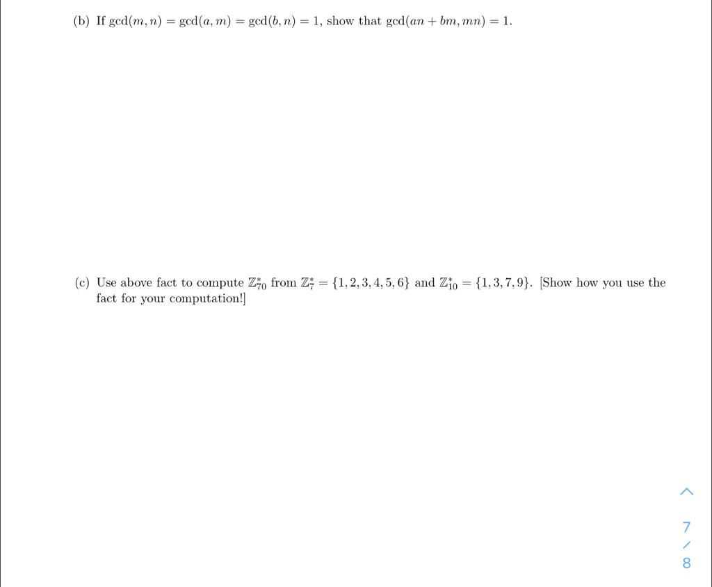 Solved (b) If gcd(m,n)=gcd(a,m)=gcd(b,n)=1, show that | Chegg.com