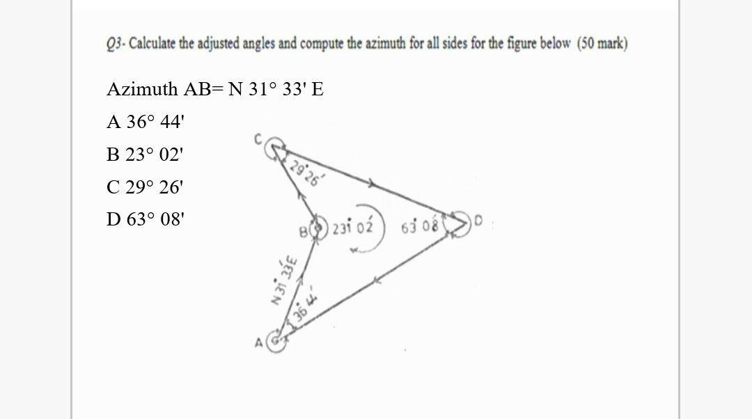 Solved 23. Calculate the adjusted angles and compute the | Chegg.com