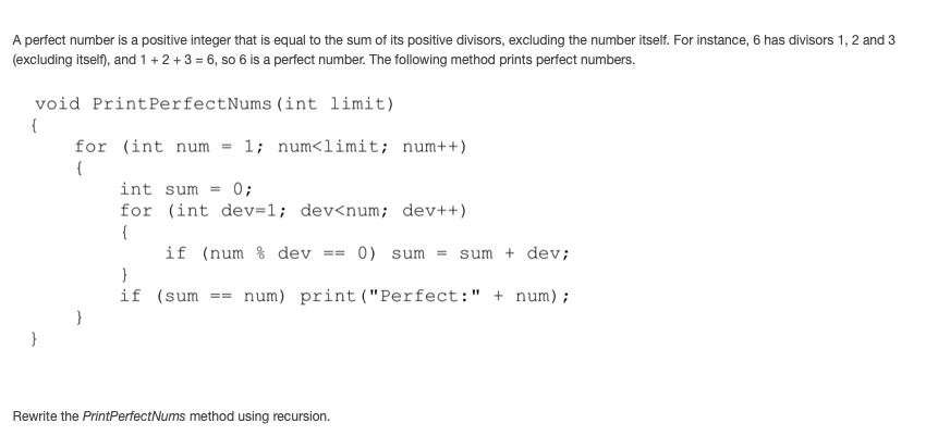 Solved A perfect number is a positive integer that is equal | Chegg.com