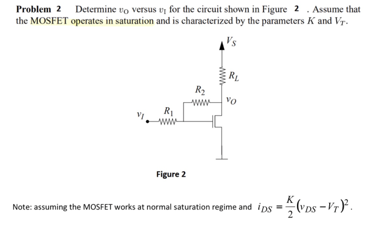 Solved Problem 2 Determine vO versus vI for the circuit | Chegg.com