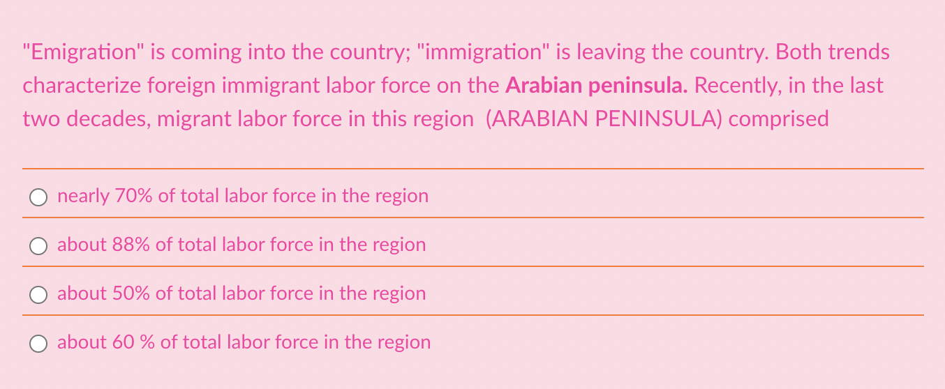 Solved "Emigration" is coming into the country; | Chegg.com
