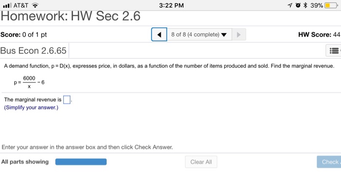 Solved Atandt Homework Hw Sec 2 6 Score 0 Of 1 Pt Bus Econ