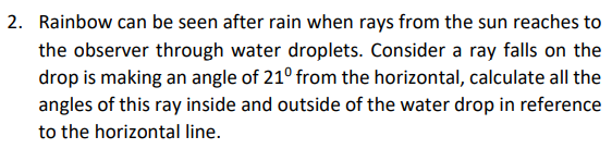 Solved 2. Rainbow can be seen after rain when rays from the | Chegg.com