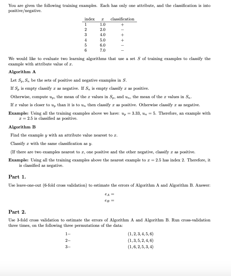 You are given the following training examples. Each | Chegg.com