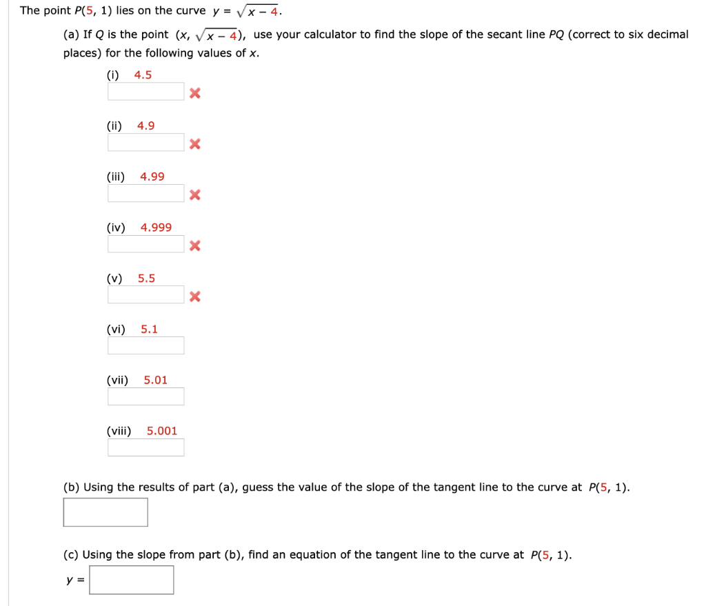 Solved The point P(5, 1) lies on the curve y-Vx - 4. (a) If | Chegg.com