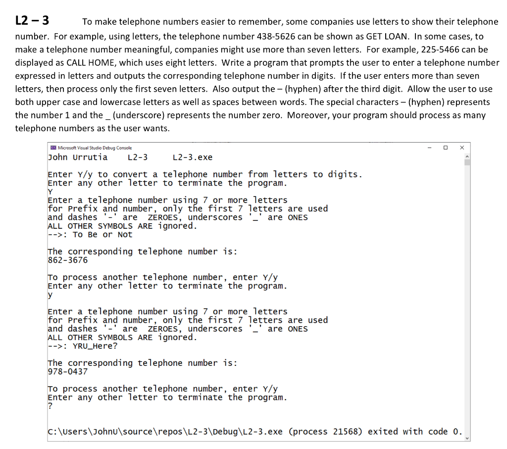 Solved L2-3 To make telephone numbers easier to remember, | Chegg.com