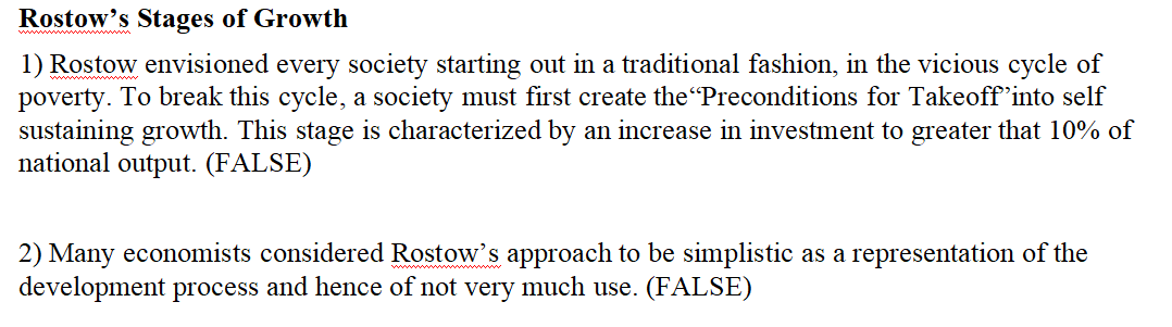 Solved Rostow's Stages of Growth 1) Rostow envisioned every | Chegg.com