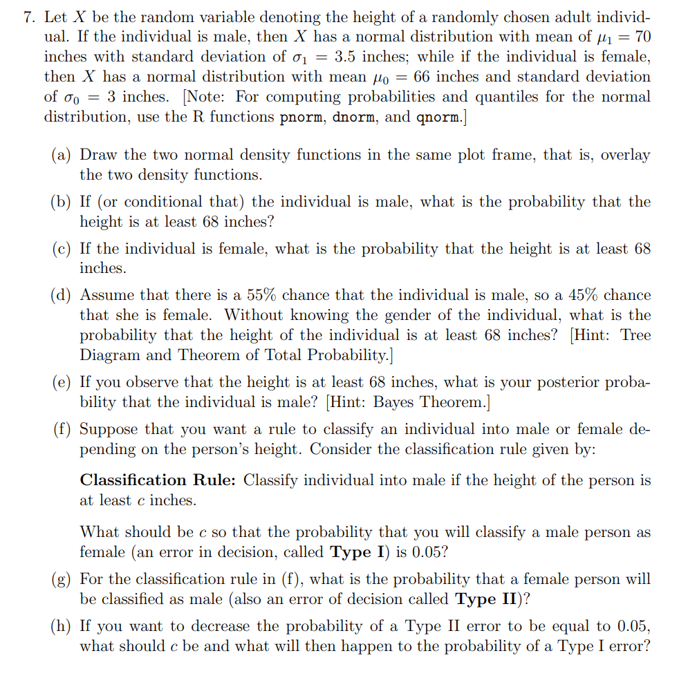Solved Let X be the random variable denoting the height of a | Chegg.com