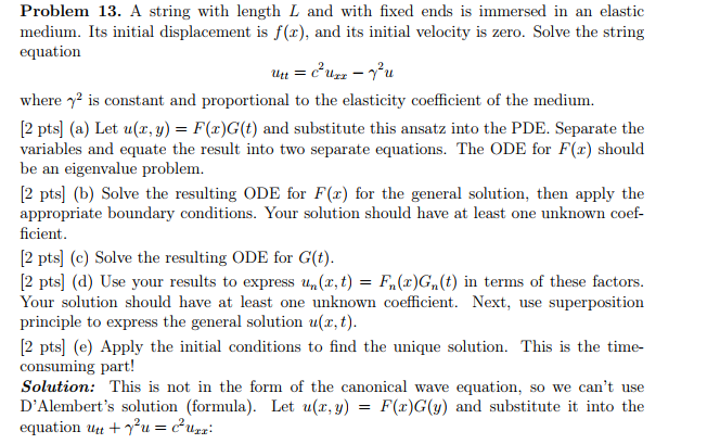 Solved Problem 13. A string with length L and with fixed | Chegg.com
