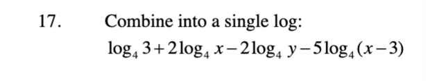 Solved log43+2log4x−2log4y−5log4(x−3) | Chegg.com