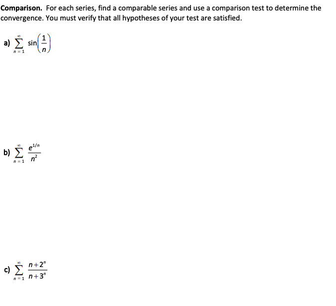 Solved Comparison. For each series, find a comparable series | Chegg.com