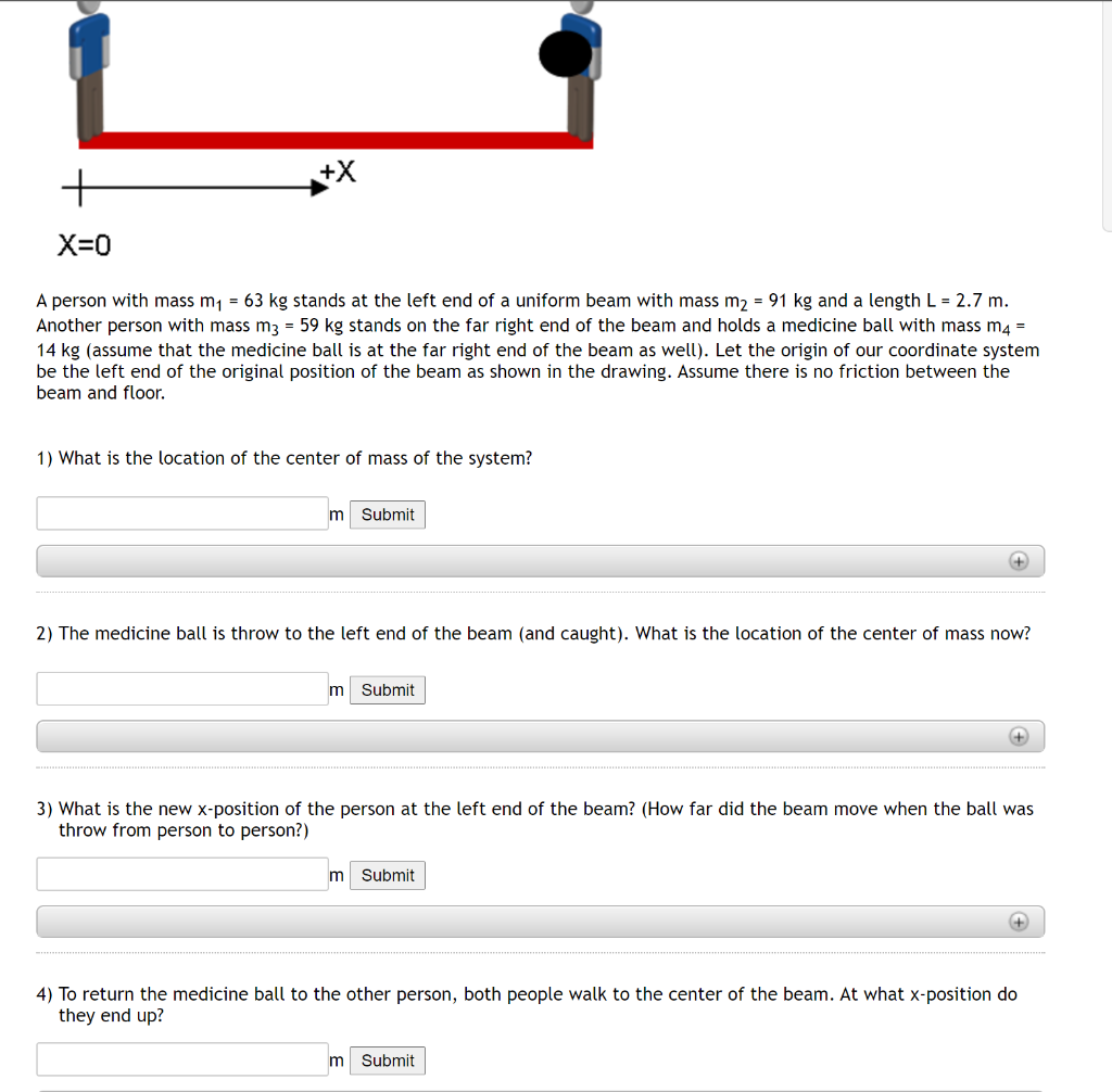 Solved +X + X=0 A person with mass m1 = 63 kg stands at the | Chegg.com