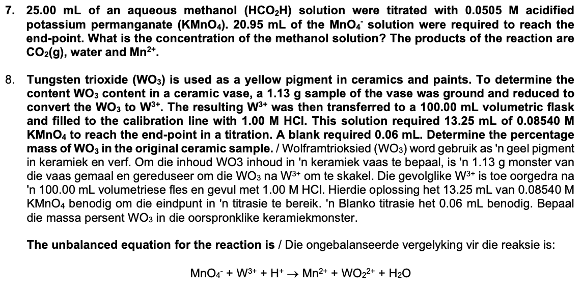 Solved 7. 25.00 mL of an aqueous methanol (HCO2H) solution | Chegg.com